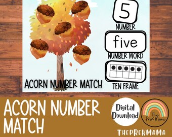Acorn Number Match Montessori Materials Homeschool - Etsy