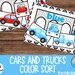 Cars and Trucks Color Sort, Preschool Worksheet, Preschool Printable ...