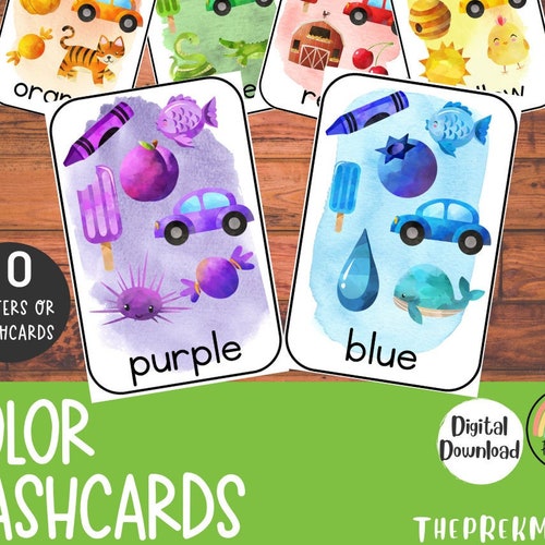 Color Posters / Flash Cards Preschool Printable Watercolor - Etsy