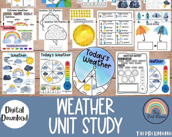 Weather Themed Printable Activity Package, Kids Educational Downloads ...