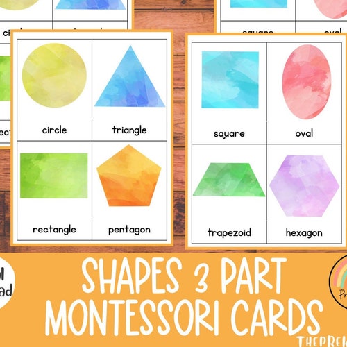 Shape Flash Cards 3 Part Montessori Cards Preschool - Etsy Canada