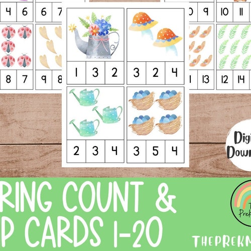 Spring Count and Clip Cards Preschool Printable Preschool - Etsy