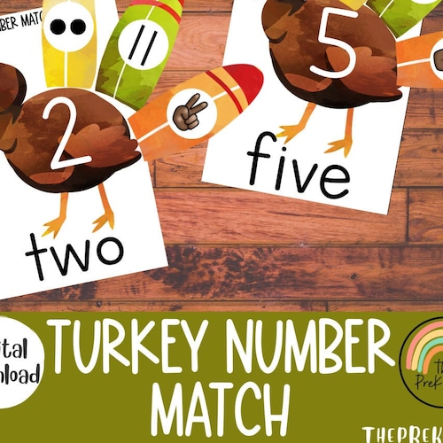 Turkey Number Match Thanksgiving Printable Montessori - Etsy
