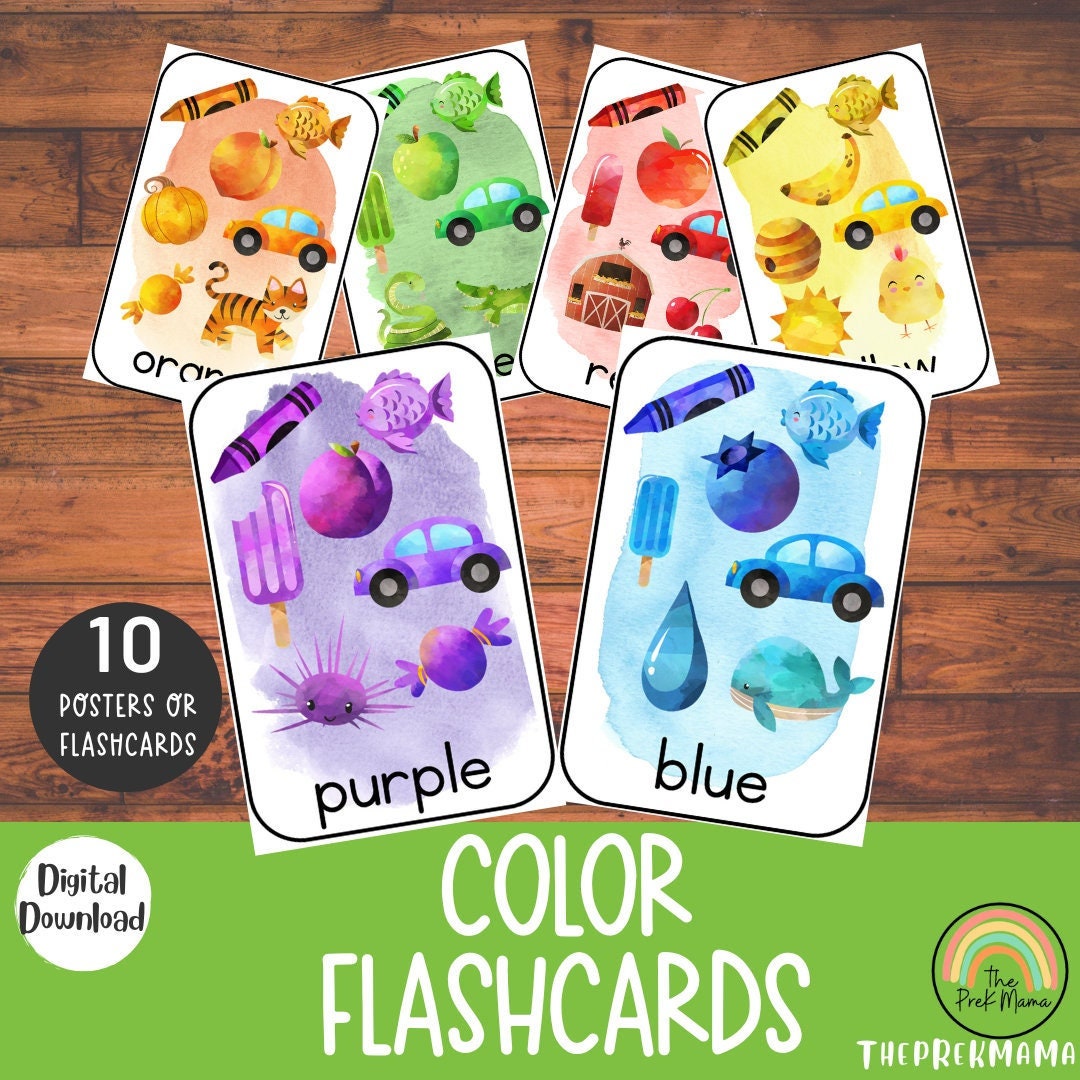 Color Posters / Flash Cards Preschool Printable Watercolor - Etsy