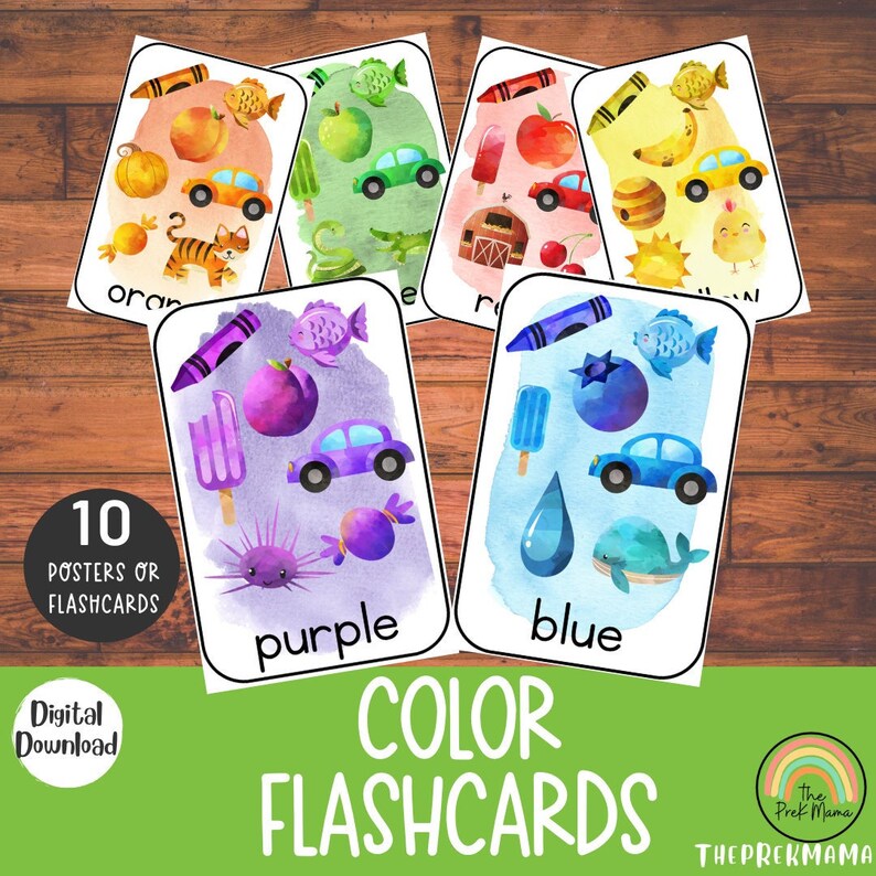 Color Posters / Flash Cards Preschool Printable Watercolor - Etsy