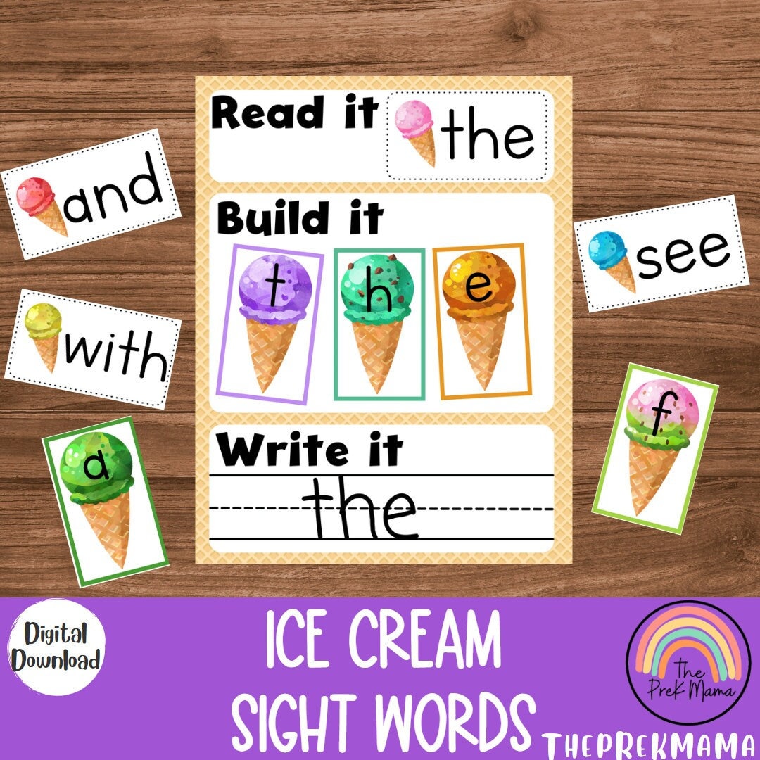 Ice Cream Sight Words, Preschool Worksheet, Preschool Printable ...