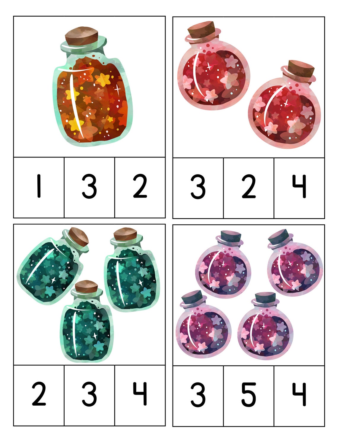 Potion Count and Clip Cards Preschool Printable Preschool - Etsy