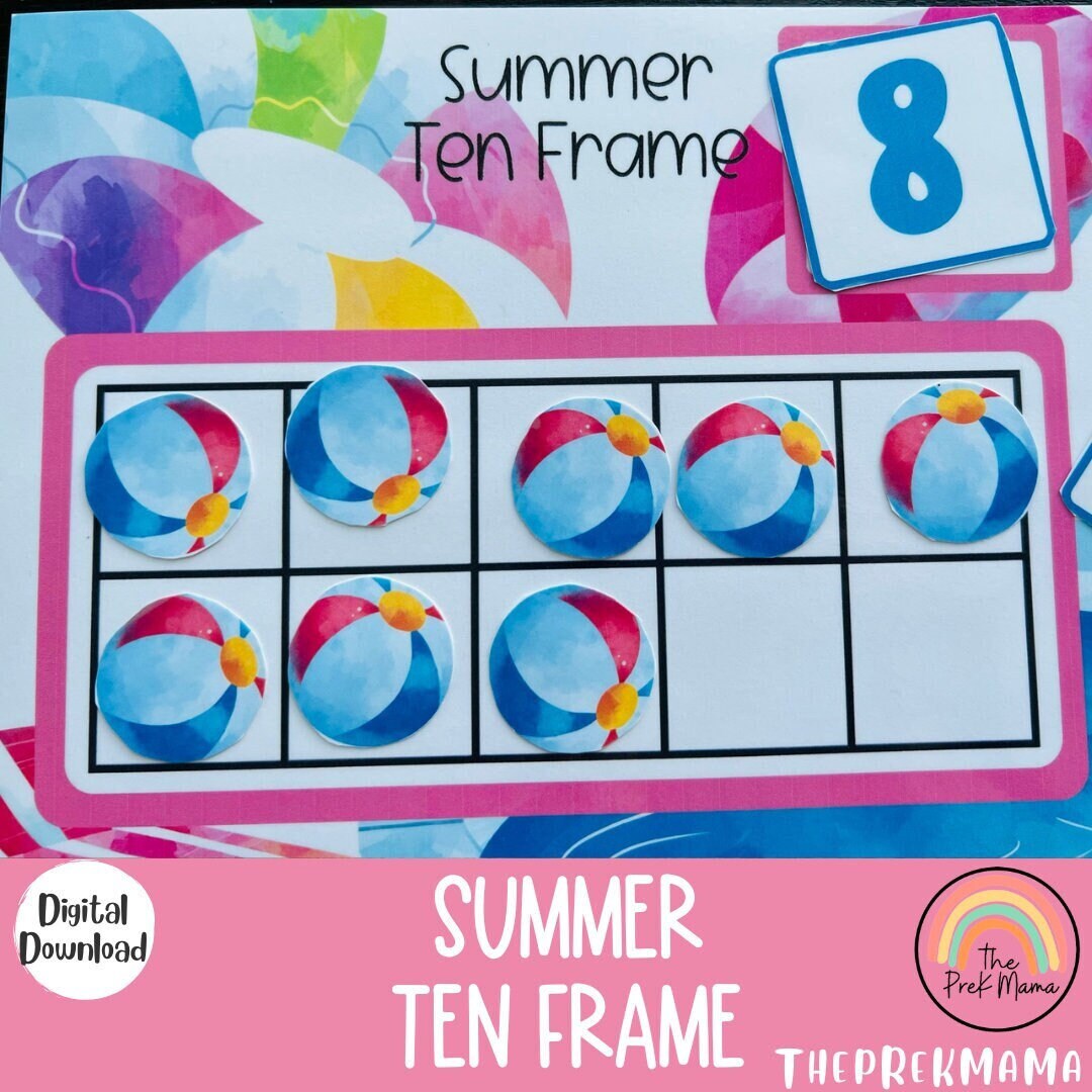 Summer Ten Frame, Numbers 1-10 Count and Match, Montessori Printable ...