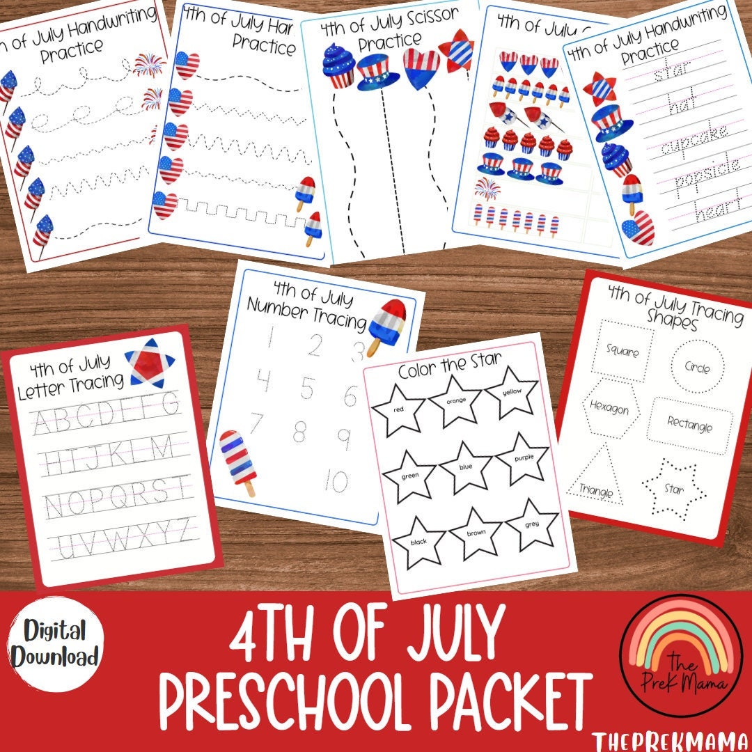 4th of July Preschool Packet, Preschool Worksheets, Preschool Printable ...