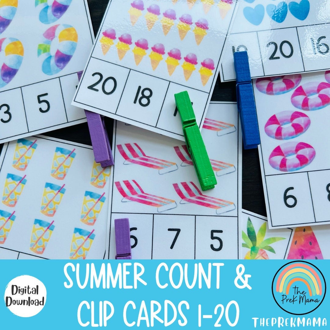Summer Count and Clip Cards, Preschool Printable, Preschool Math ...