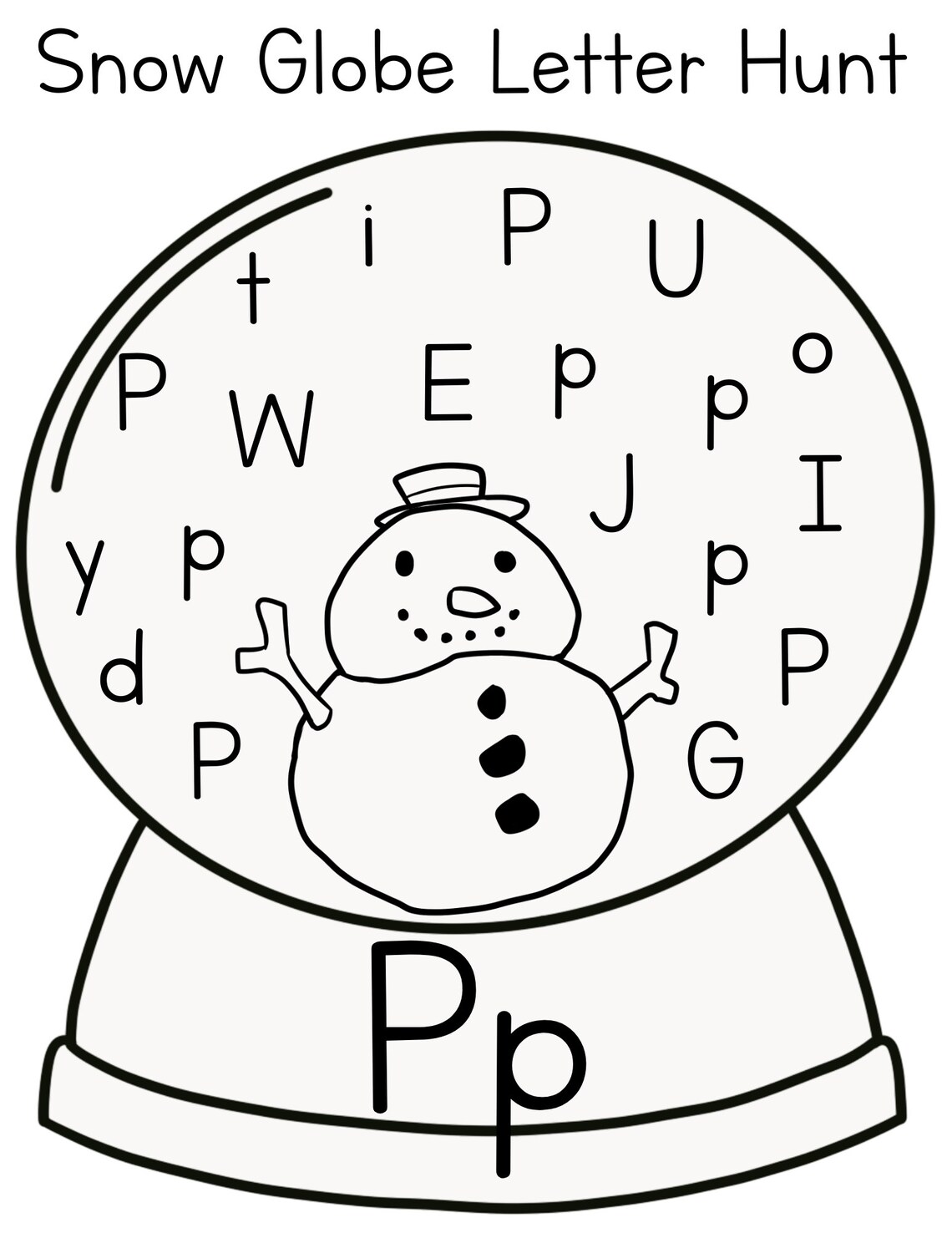 Snow Globe Letter Hunt, Winter Preschool Printable, Letter Recognition ...