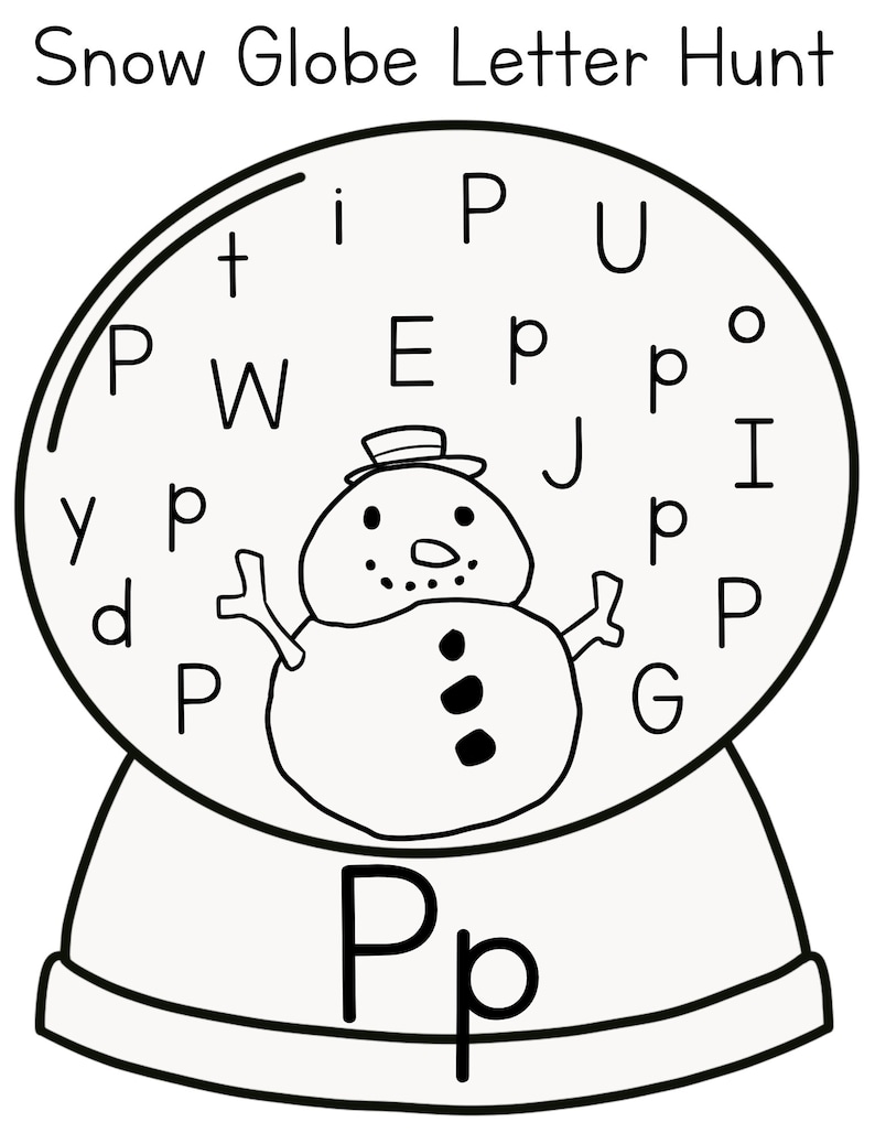 Snow Globe Letter Hunt, Winter Preschool Printable, Letter Recognition ...