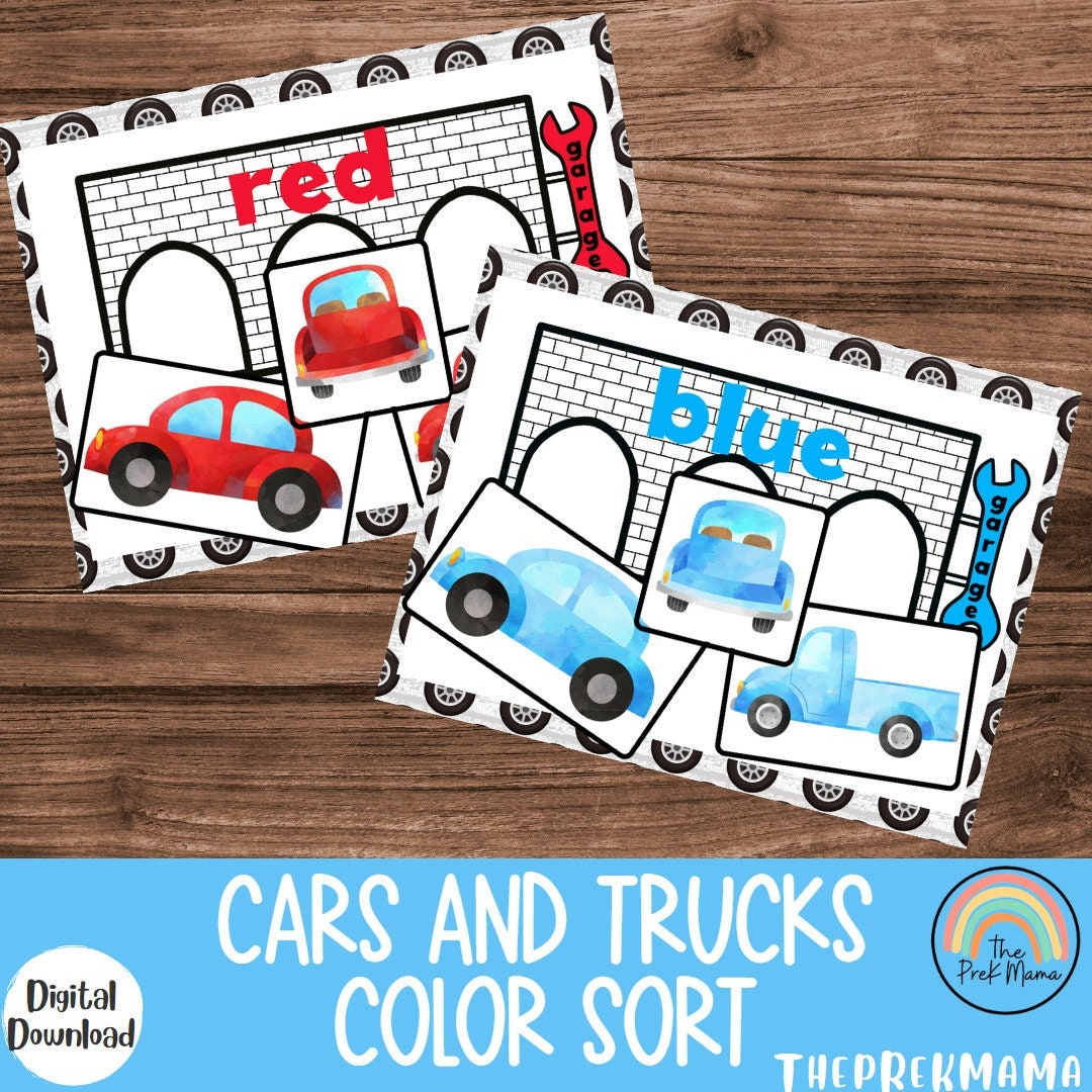 Cars and Trucks Color Sort, Preschool Worksheet, Preschool Printable ...