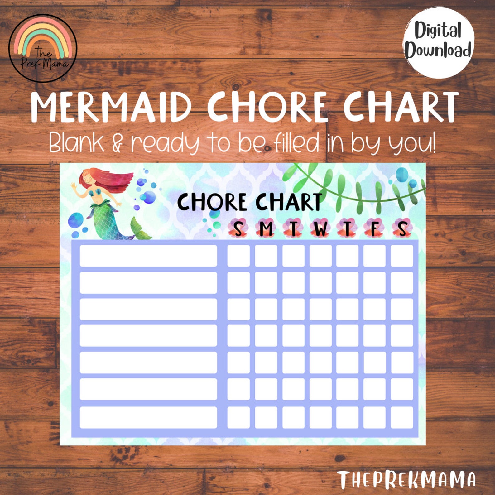Mermaid Chore Chart Printable Chore Chart Blank Chore Chart | Etsy