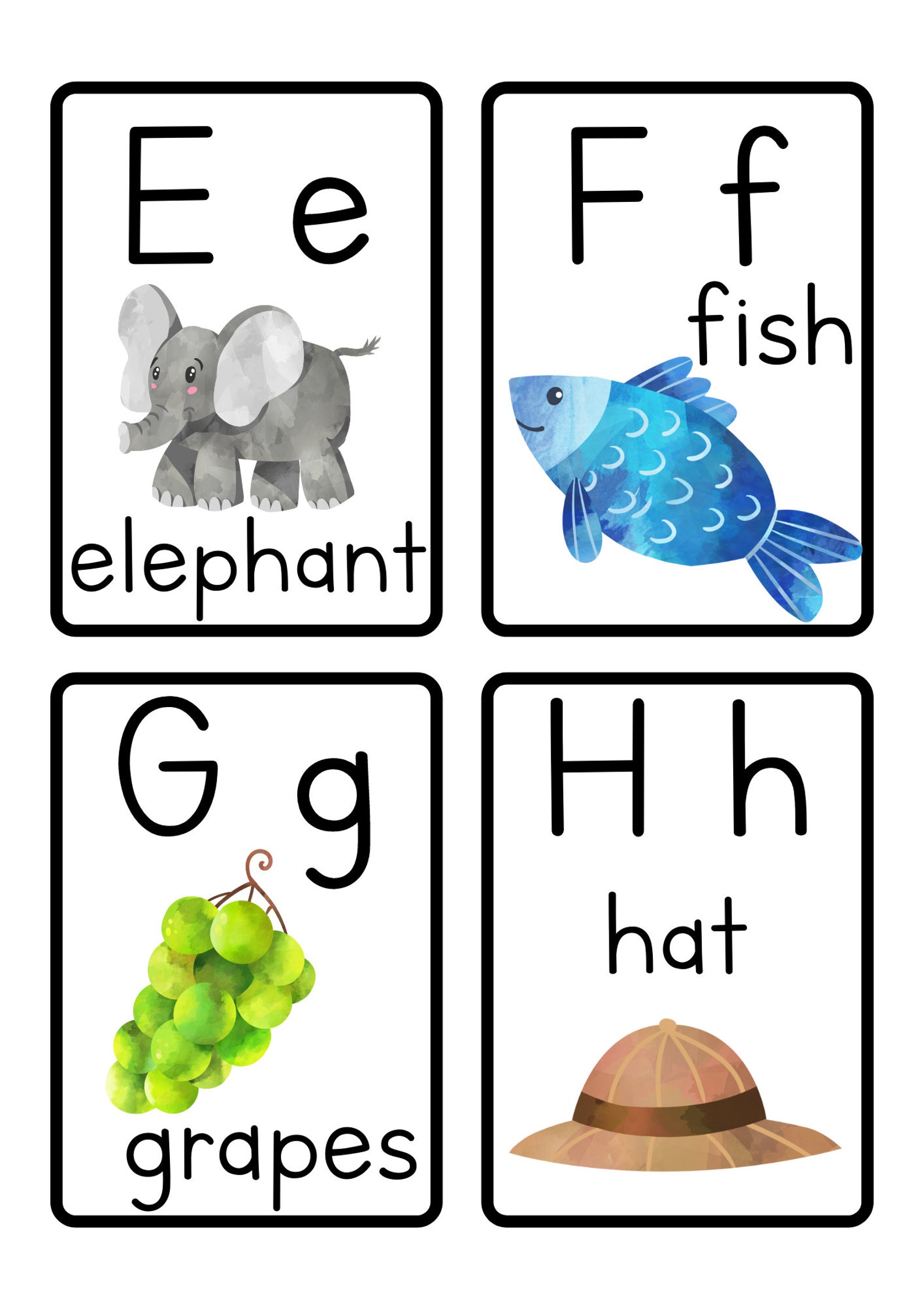 Alphabet Flash Cards, Alphabet Watercolor Flashcards, Preschool ...