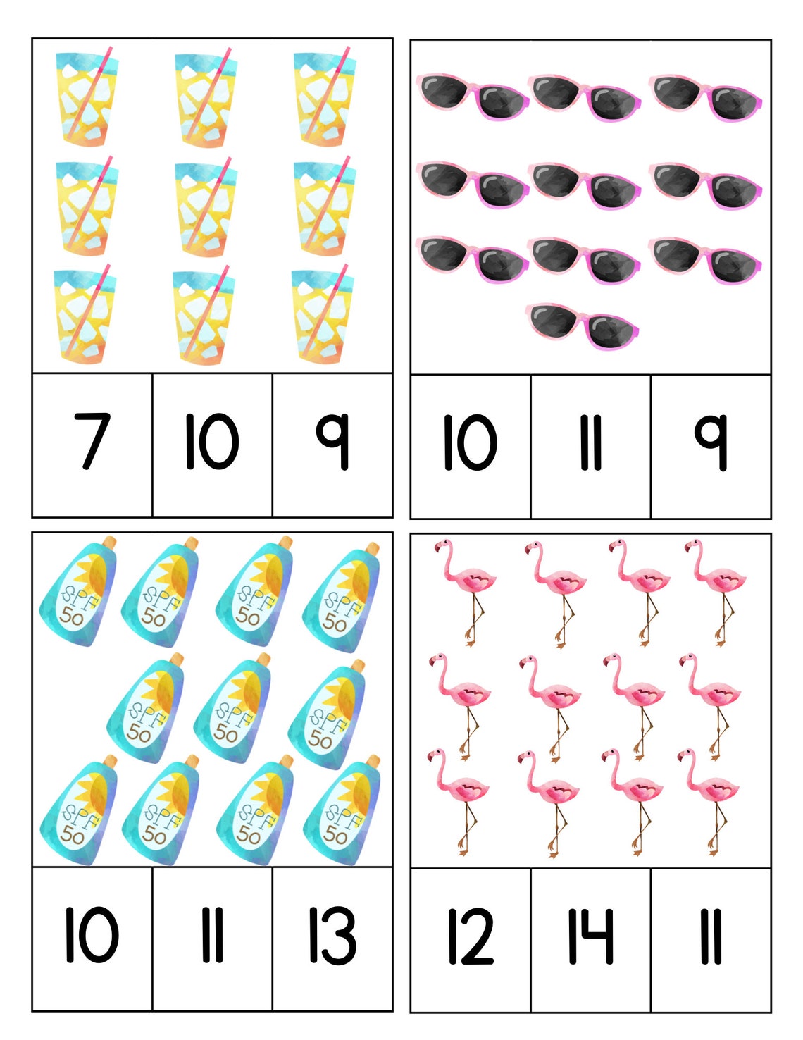 Summer Count and Clip Cards Preschool Printable Preschool | Etsy