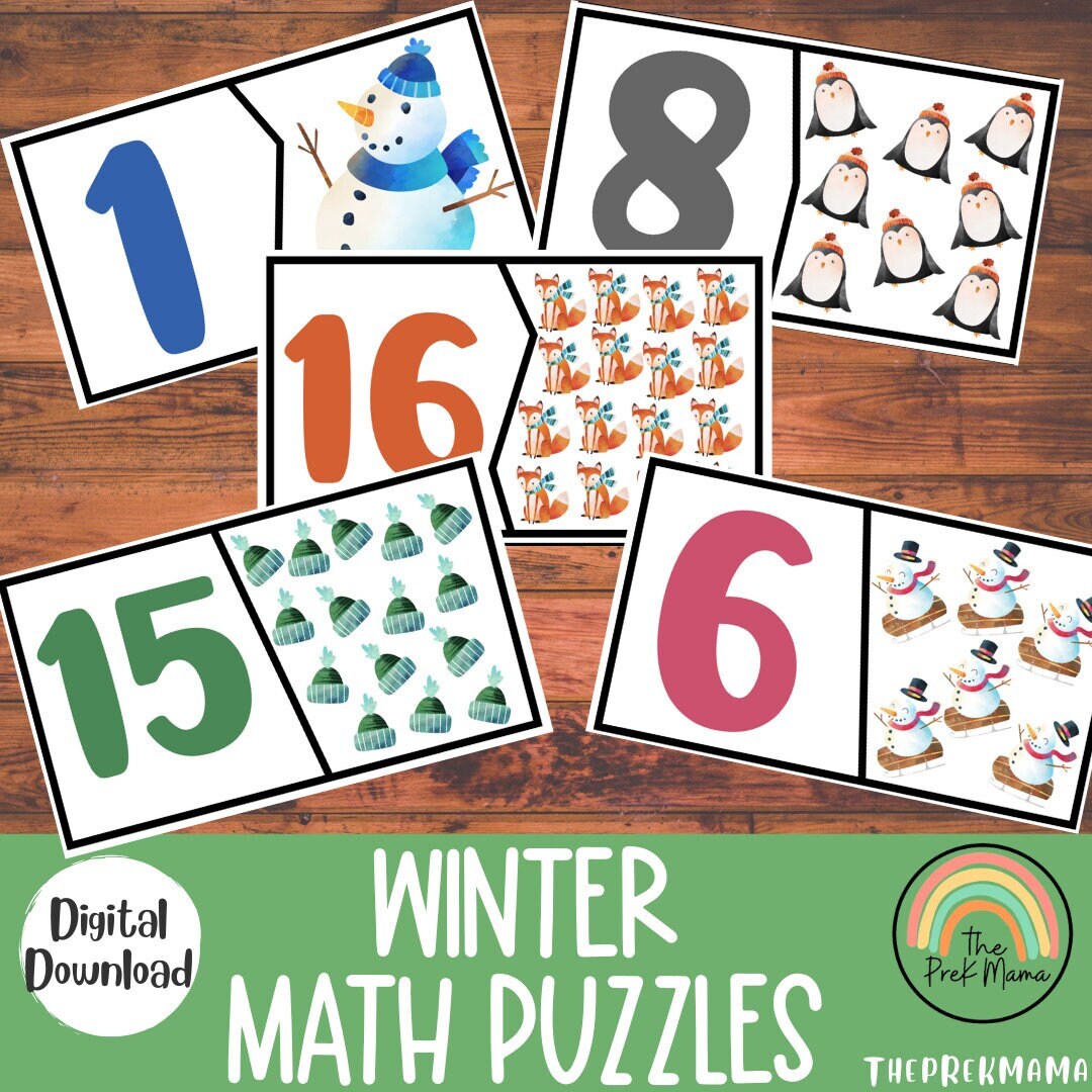 Winter Math Puzzles, Preschool Game, Winter Preschool Printable ...