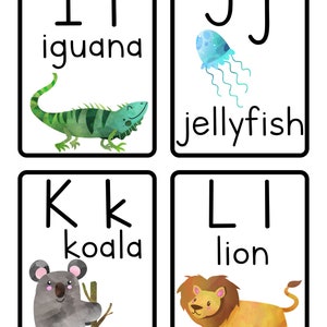Animal Alphabet Flash Cards, Alphabet Watercolor Flashcards, Preschool ...