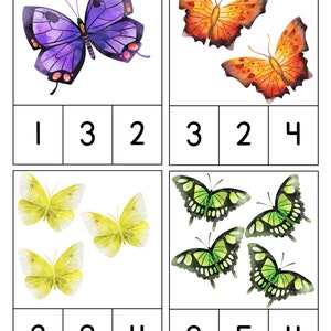 Butterfly Count and Clip Cards, Preschool Printable, Preschool Math ...