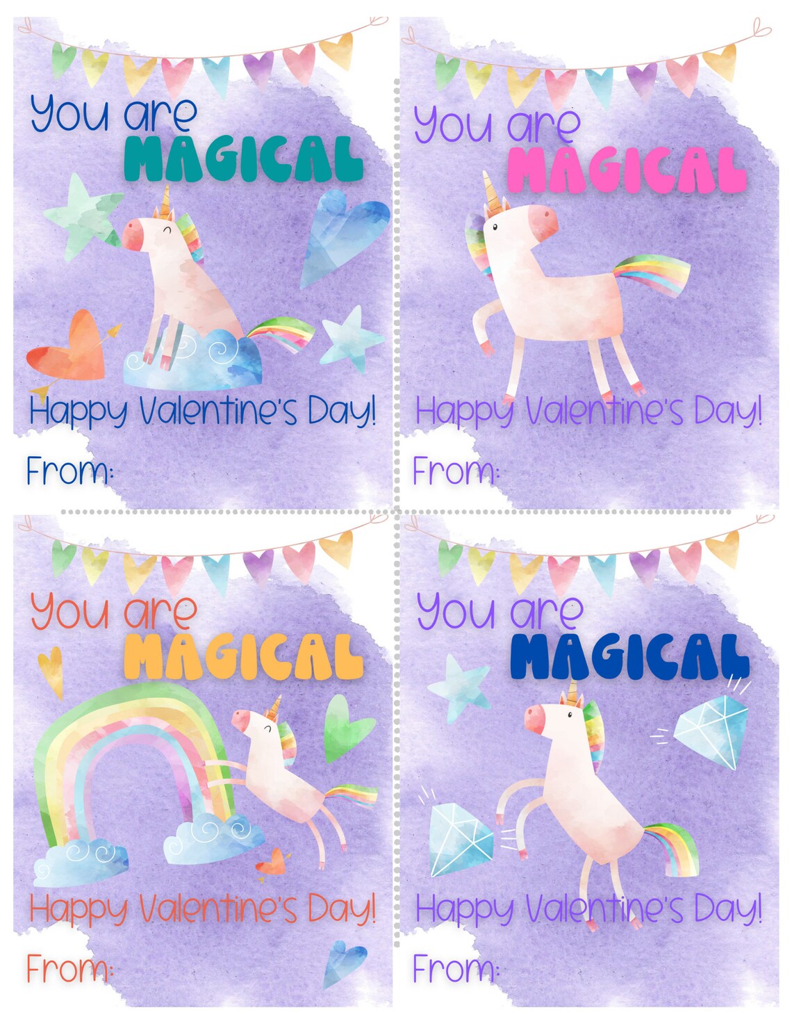 Unicorn Valentine's Day Cards Printable Valentine's | Etsy