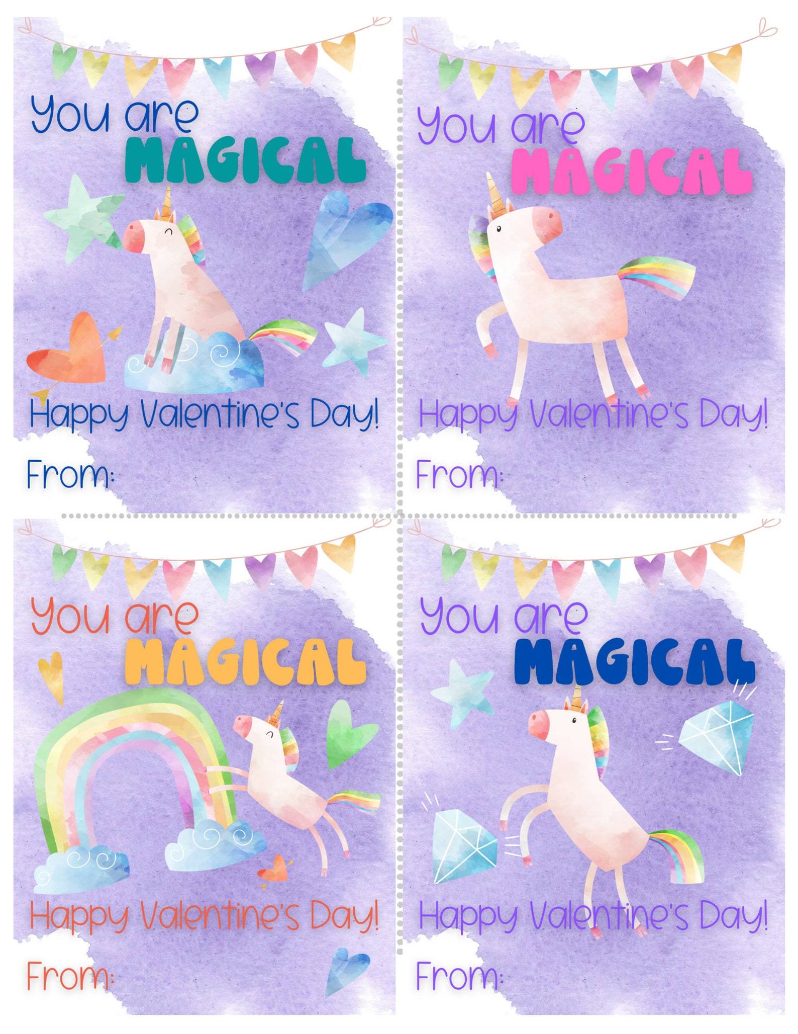 Unicorn Valentine's Day Cards Printable Valentine's | Etsy