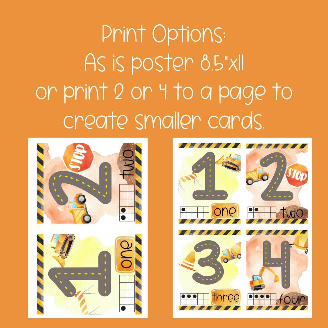 Construction Road Number Posters Preschool Printables - Etsy