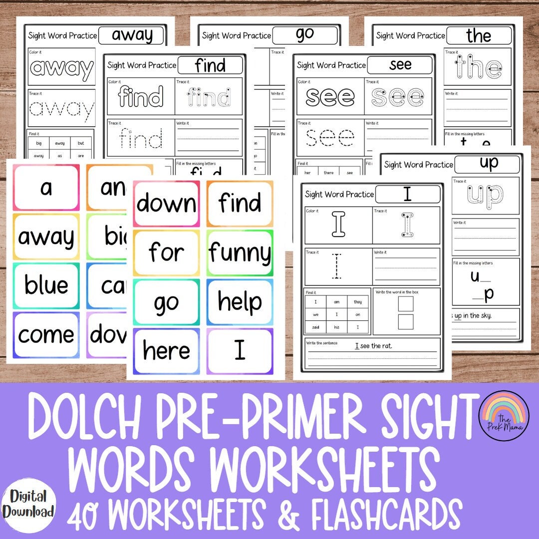 Dolch Pre-primer Sight Words Worksheets, Preschool Sight Word ...