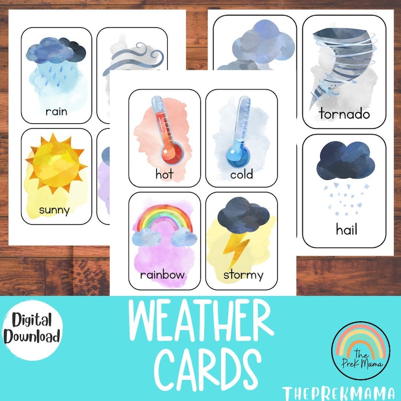 Weather Flash Cards Preschool Printable Preschool Learning - Etsy