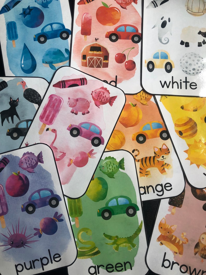 Color Posters / Flash Cards Preschool Printable Watercolor - Etsy