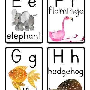 Animal Alphabet Flash Cards, Alphabet Watercolor Flashcards, Preschool ...