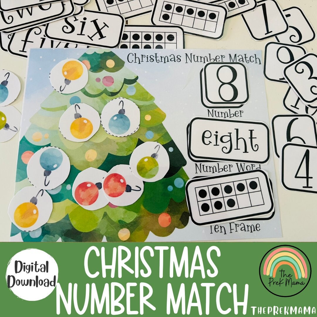 Christmas Number Match, Christmas Preschool Printable, Homeschool ...