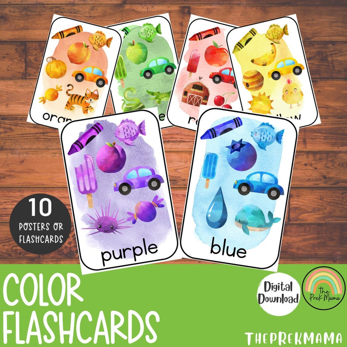Color Posters / Flash Cards Preschool Printable Watercolor - Etsy