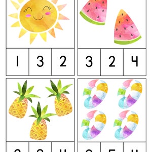 Summer Count and Clip Cards, Preschool Printable, Preschool Math ...