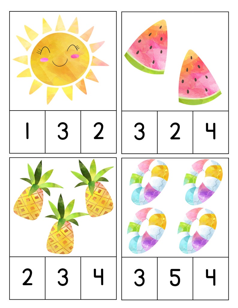 Summer Count and Clip Cards Preschool Printable Preschool | Etsy