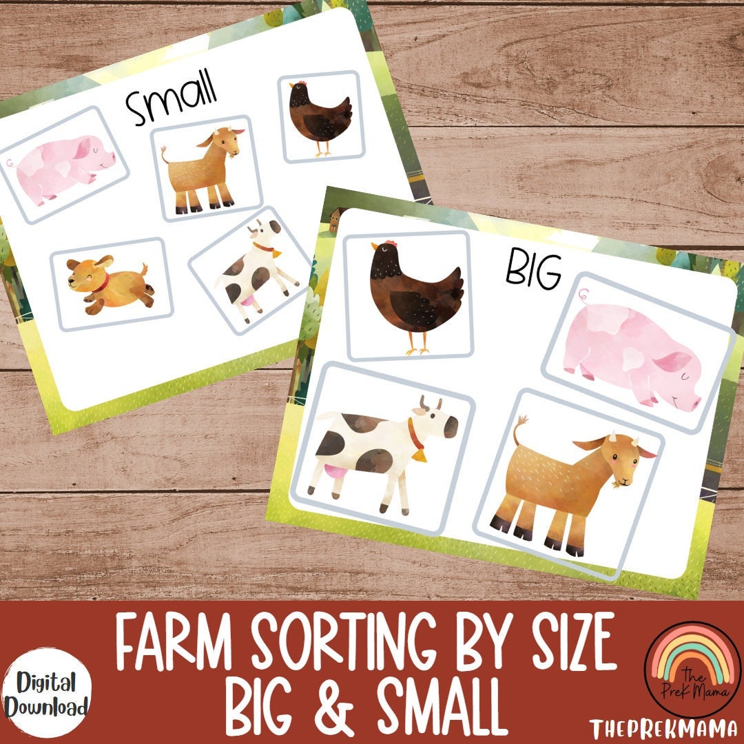 FARM Sorting by Size Big & Small, Montessori Printable, Preschool ...