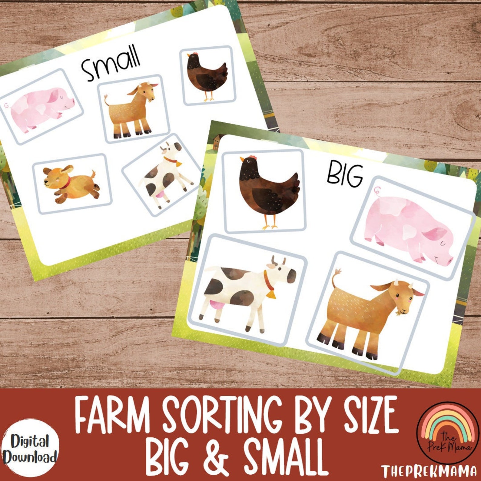 FARM Sorting by Size Big & Small Montessori Printable - Etsy