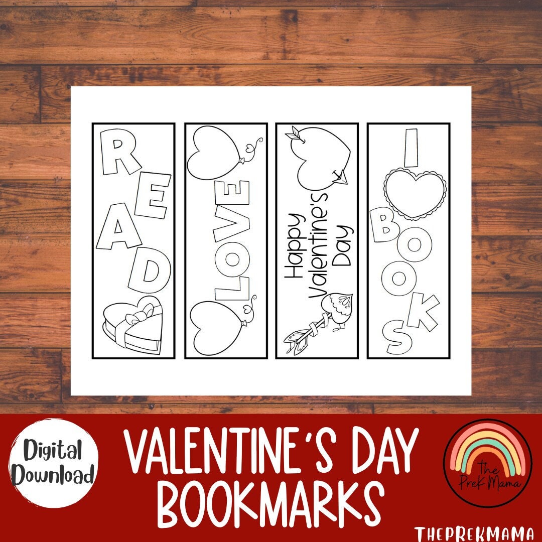 Valentine's Day Bookmarks, Coloring Bookmarks, Kids Bookmarks, DIY ...