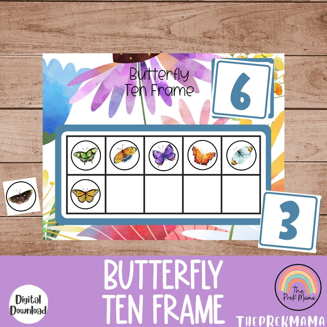 Butterfly Ten Frame, Numbers 1-10 Count and Match, Montessori Printable ...