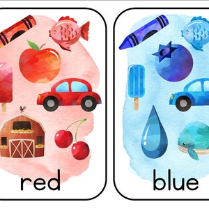Color Posters / Flash Cards Preschool Printable Watercolor - Etsy
