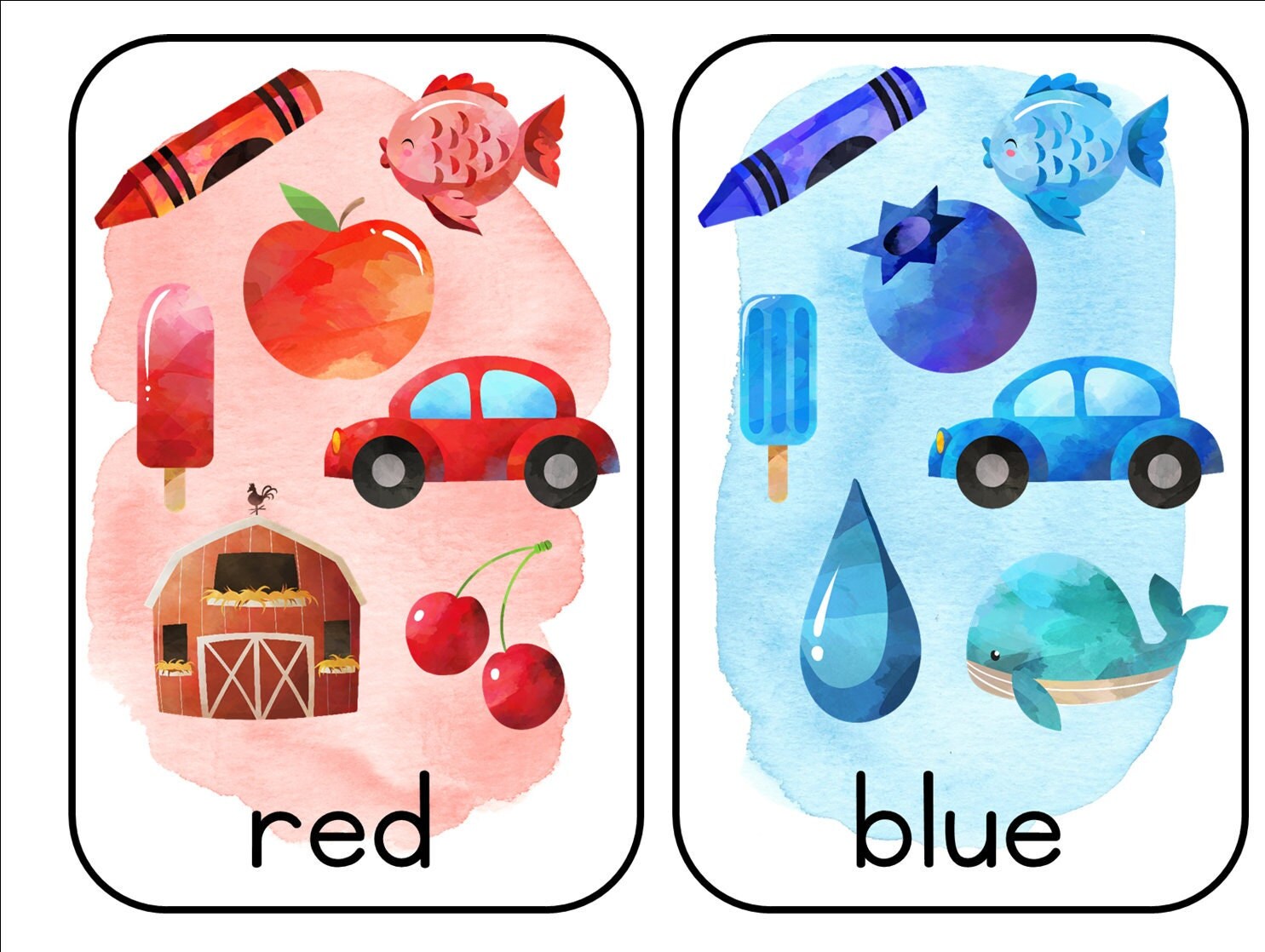 Color Posters / Flash Cards Preschool Printable Watercolor - Etsy