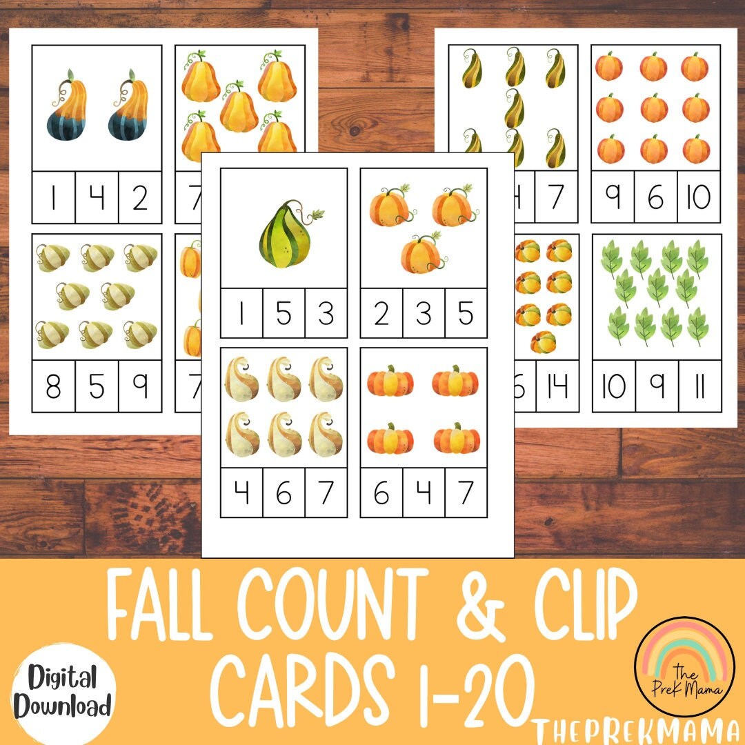 Fall Count and Clip Cards Preschool Printable Preschool - Etsy