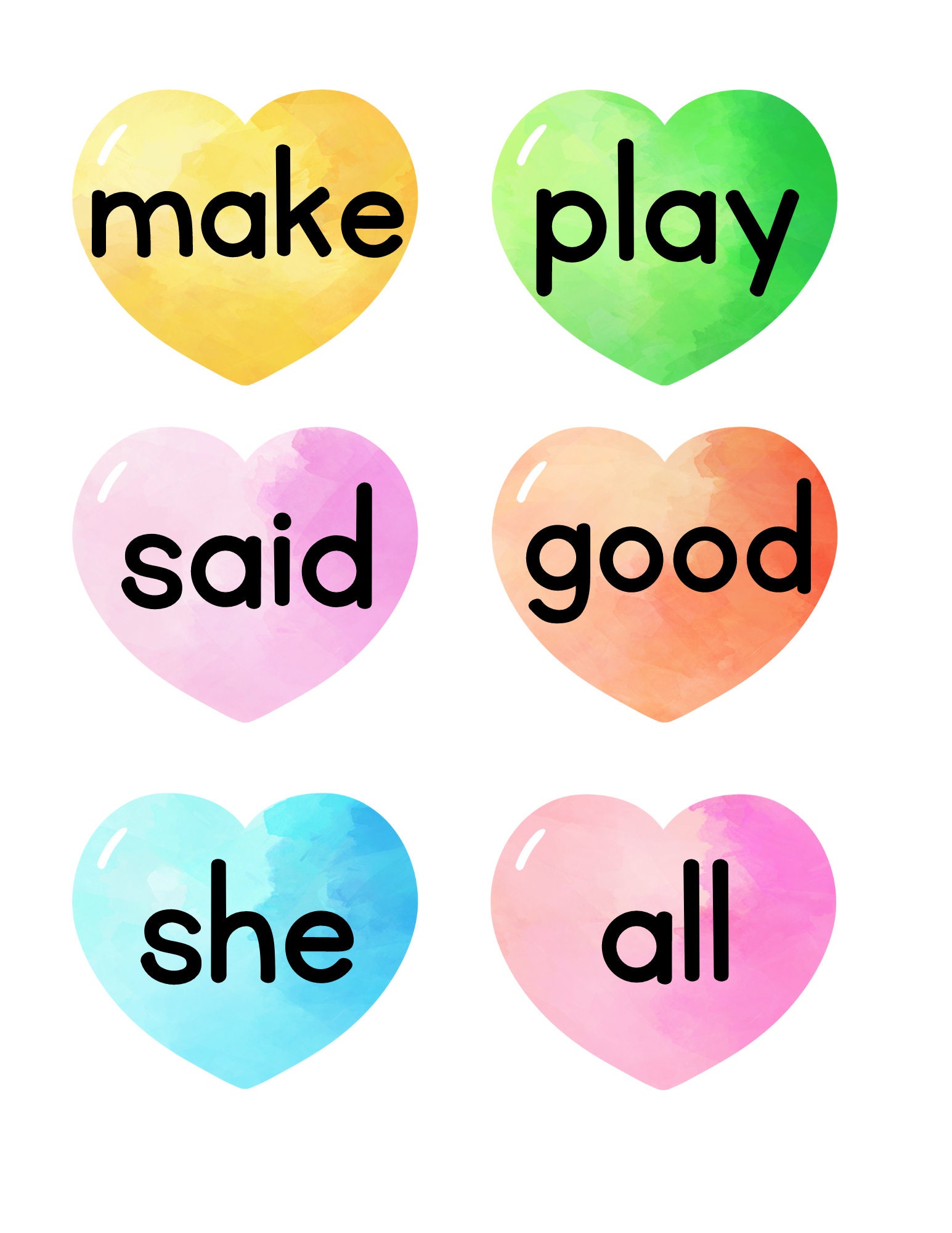 Heart Sight Words, Valentine's Day Printable, Preschool Printable ...