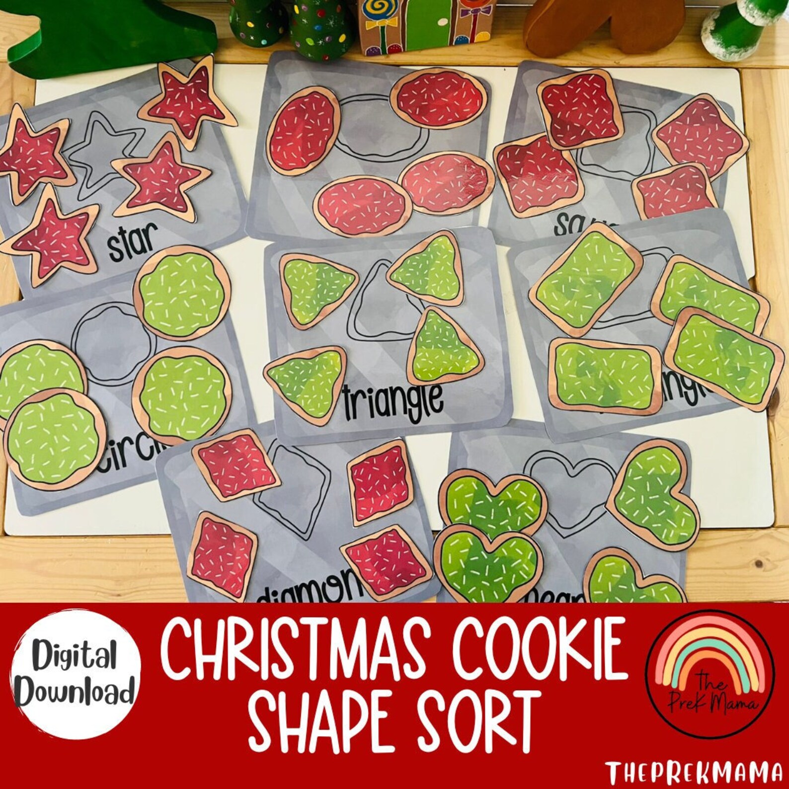 Christmas Cookie Shape Sort, Christmas Preschool Printable, Christmas ...