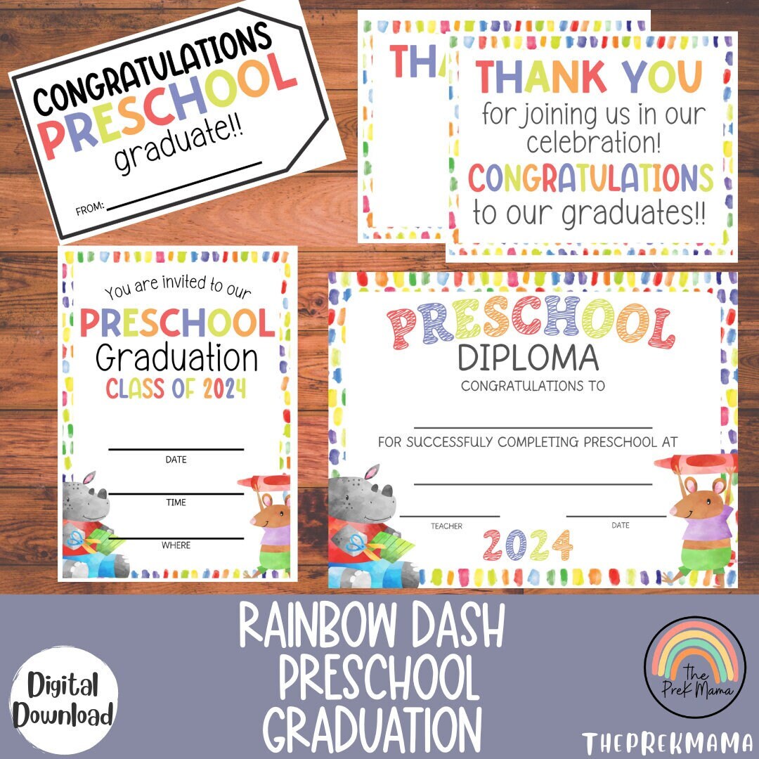 Rainbow Dashes Preschool Graduation, Preschool Diploma, Preschool ...