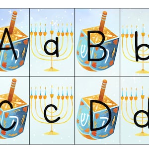 Hanukkah Alphabet Match, Hanukkah Preschool Printable, Alphabet ...