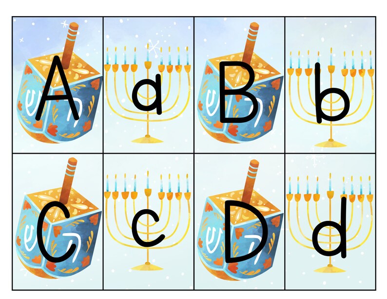 Hanukkah Alphabet Match, Hanukkah Preschool Printable, Alphabet ...