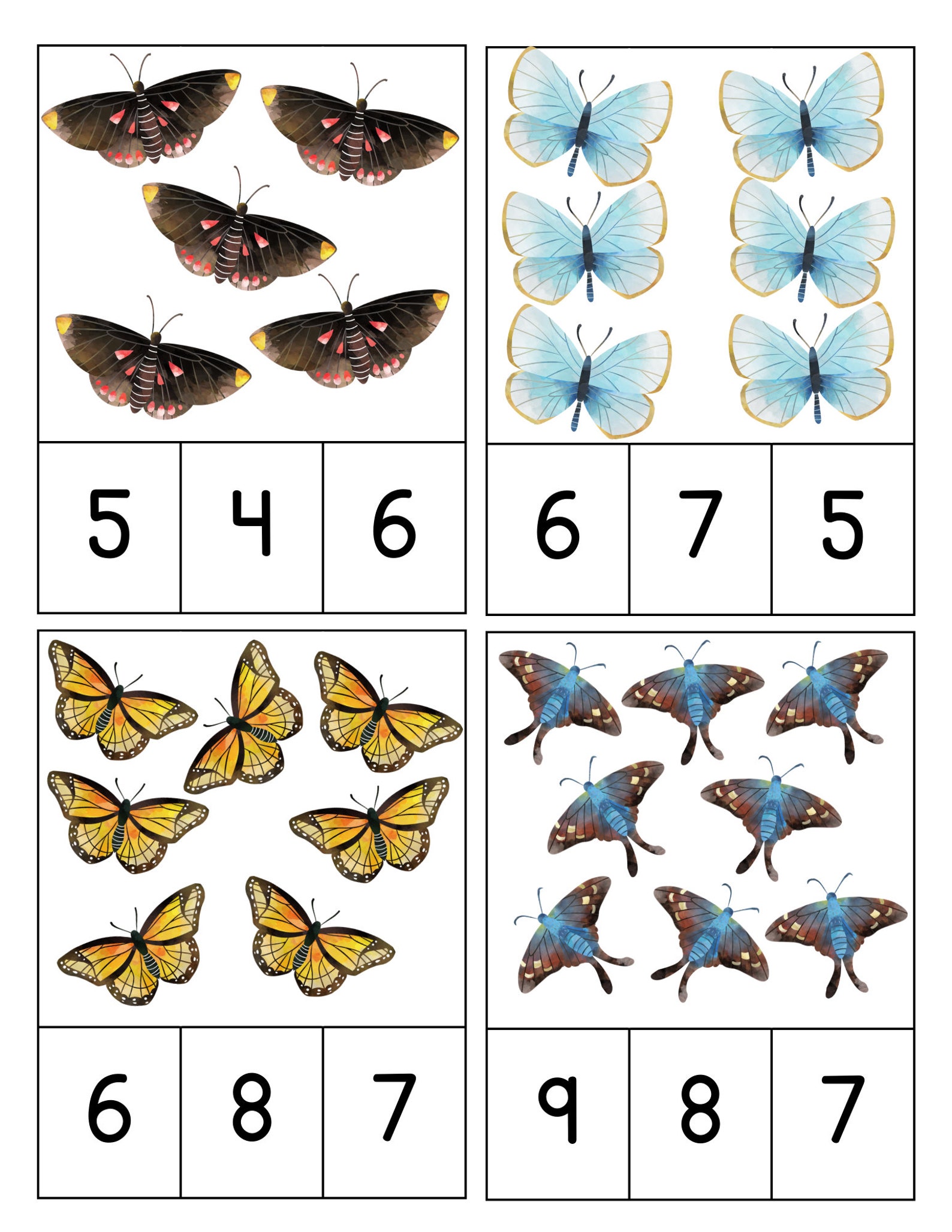 Butterfly Count and Clip Cards Preschool Printable Preschool - Etsy