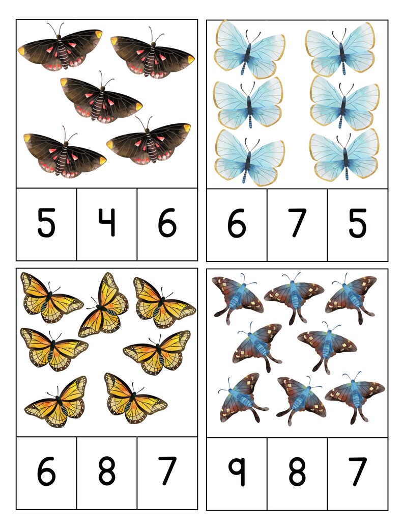 Butterfly Count and Clip Cards Preschool Printable Preschool | Etsy