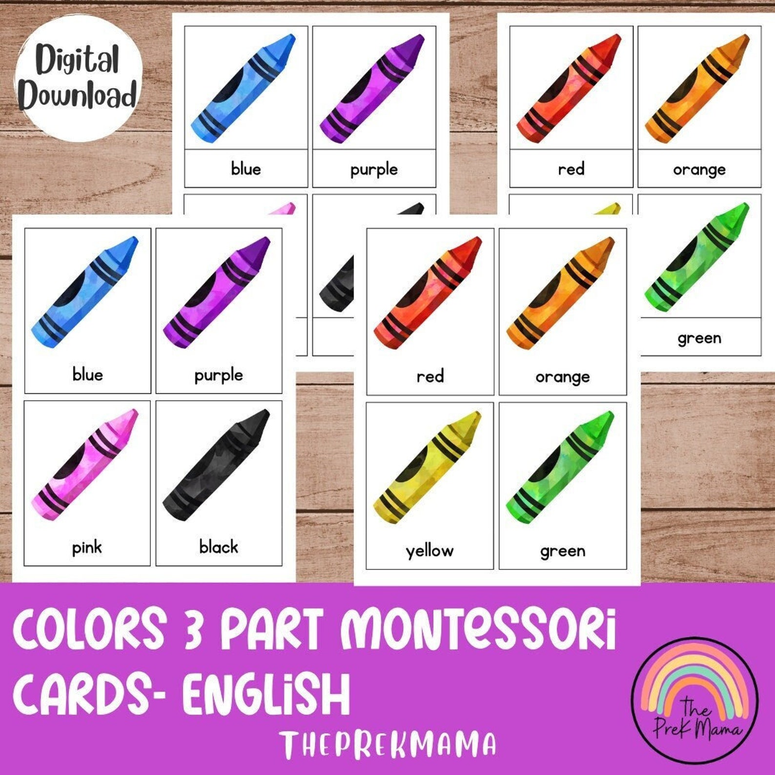 Montessori 3 Part Color Cards Preschool Printable | Etsy
