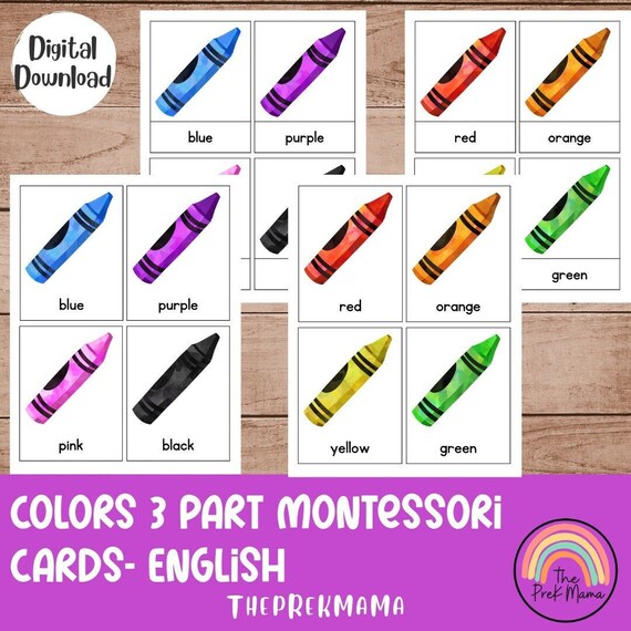 Montessori 3 Part Color Cards Preschool Printable | Etsy